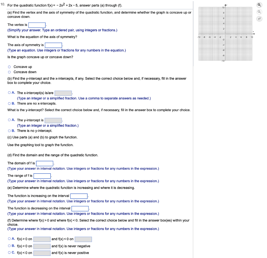 Solved 1 10. For the quadratic function f(x) = - 2x2 + 2x - | Chegg.com