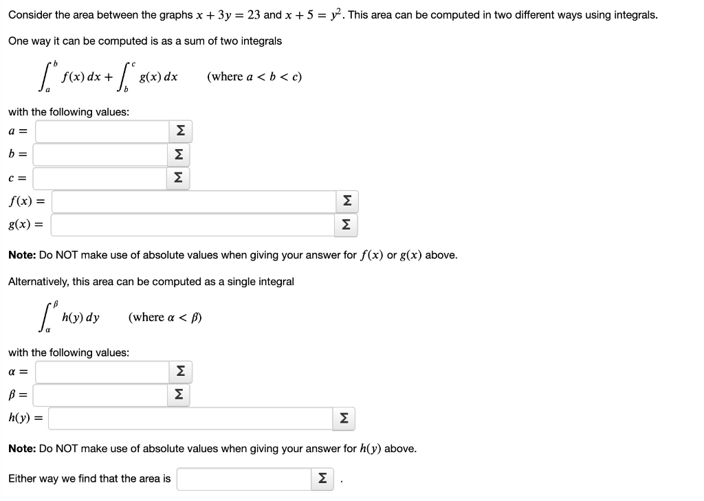 Solved Consider the area between the graphs x + 3y = 23 and | Chegg.com