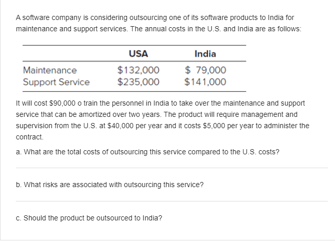 Solved A software company is considering outsourcing one of | Chegg.com