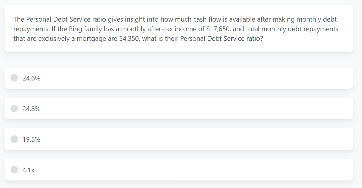 Solved The Personal Debt Service ratio gives insight into | Chegg.com