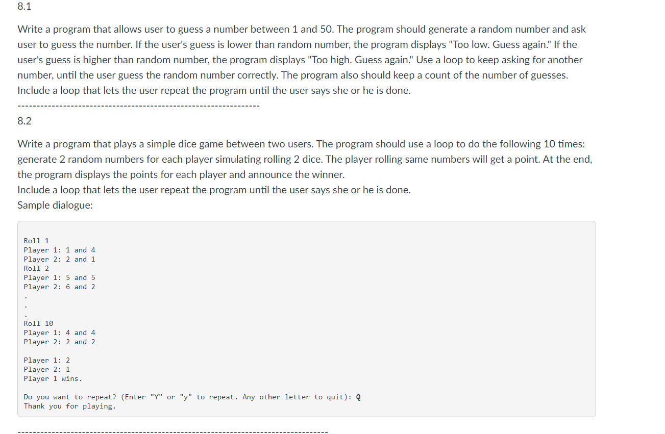 Solved 8.1 Write a program that allows user to guess a | Chegg.com