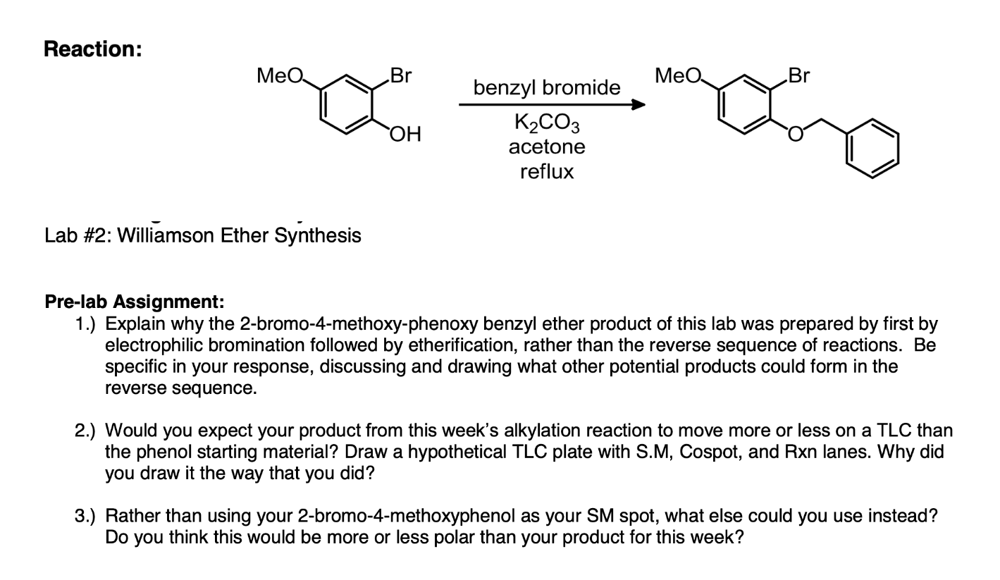 Solved Reaction: Lab \#2: Williamson Ether Synthesis Pre-lab | Chegg.com