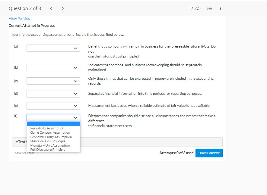 Solved Identify the accounting assumption or principle that | Chegg.com