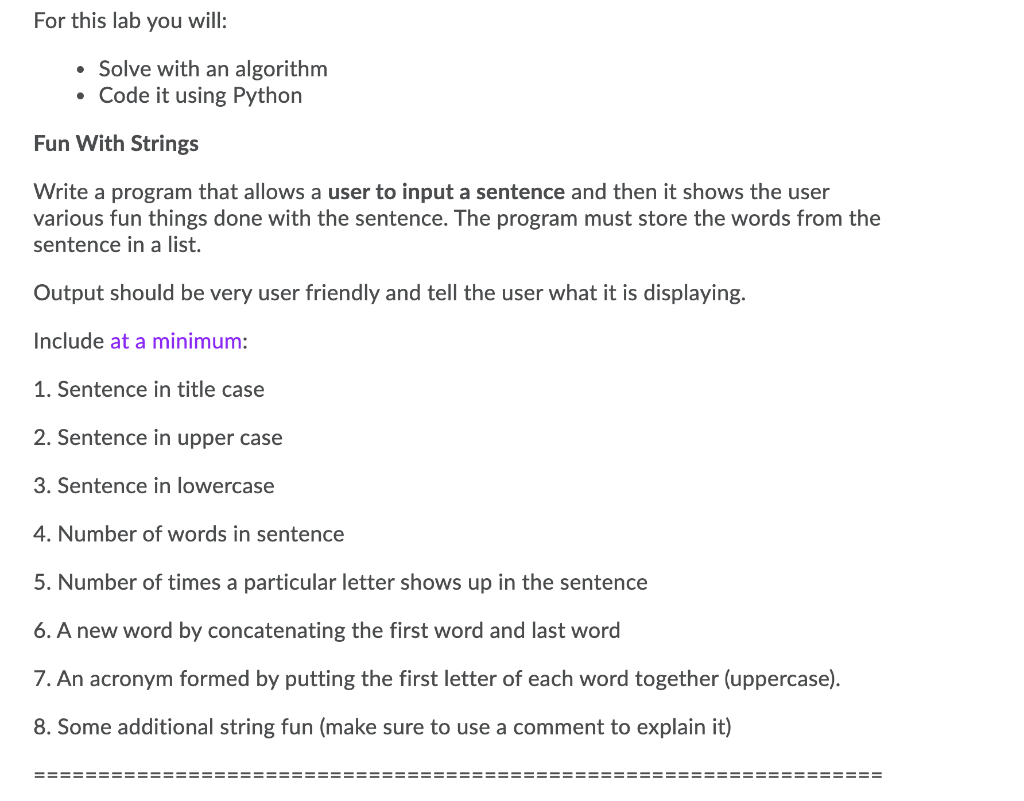 Solved For this lab you will: • Solve with an algorithm • | Chegg.com