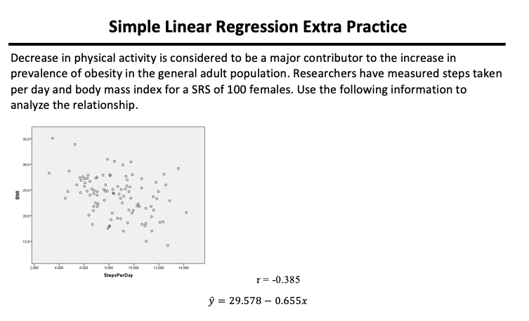 Solved Simple Linear Regression Extra Practice Decrease in | Chegg.com