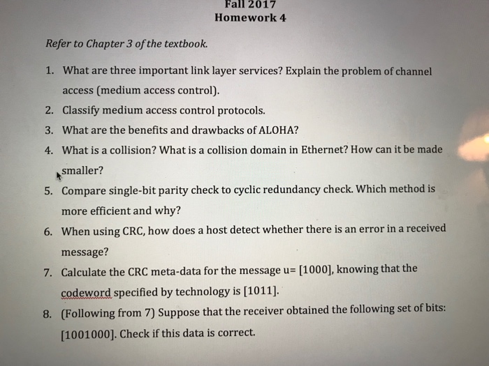 Solved Fall 2017 Homework 4 Refer To Chapter 3 Ofthe Chegg