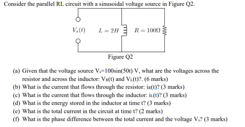 Solved Consider the parallel RL circuit with a sinusoidal | Chegg.com