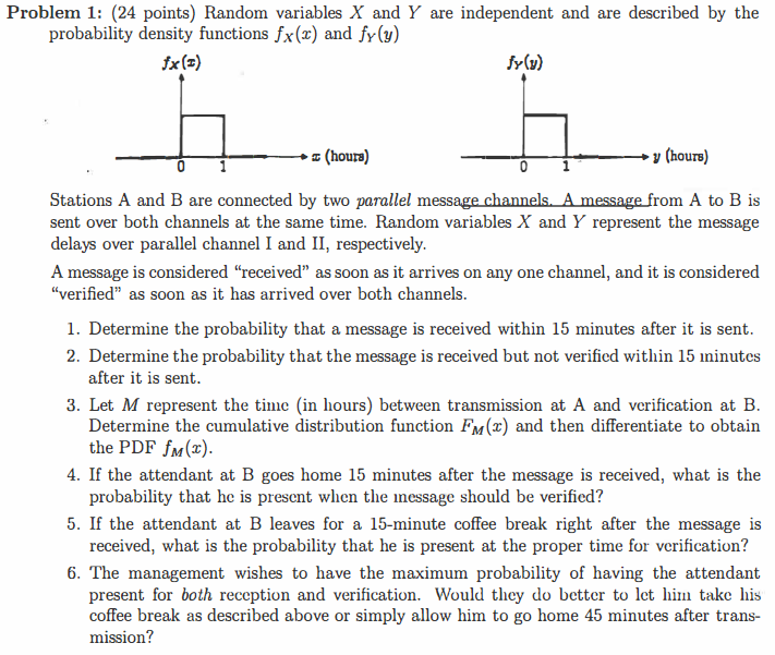 roblem 1: (24 points) Random variables X and Y are | Chegg.com