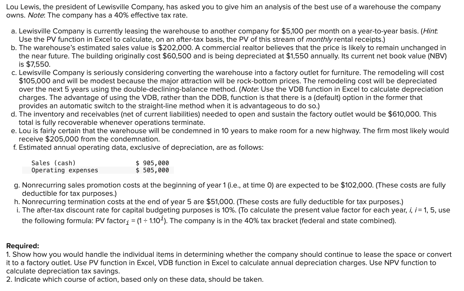 Solved Lou Lewis, the president of Lewisville Company, has | Chegg.com