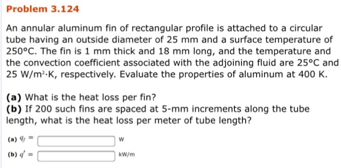 Solved Problem 3.124 An annular aluminum fin of rectangular | Chegg.com