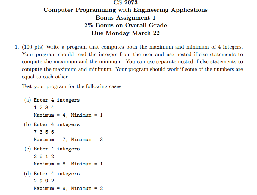 Solved CS 2073 Computer Programming with Engineering | Chegg.com