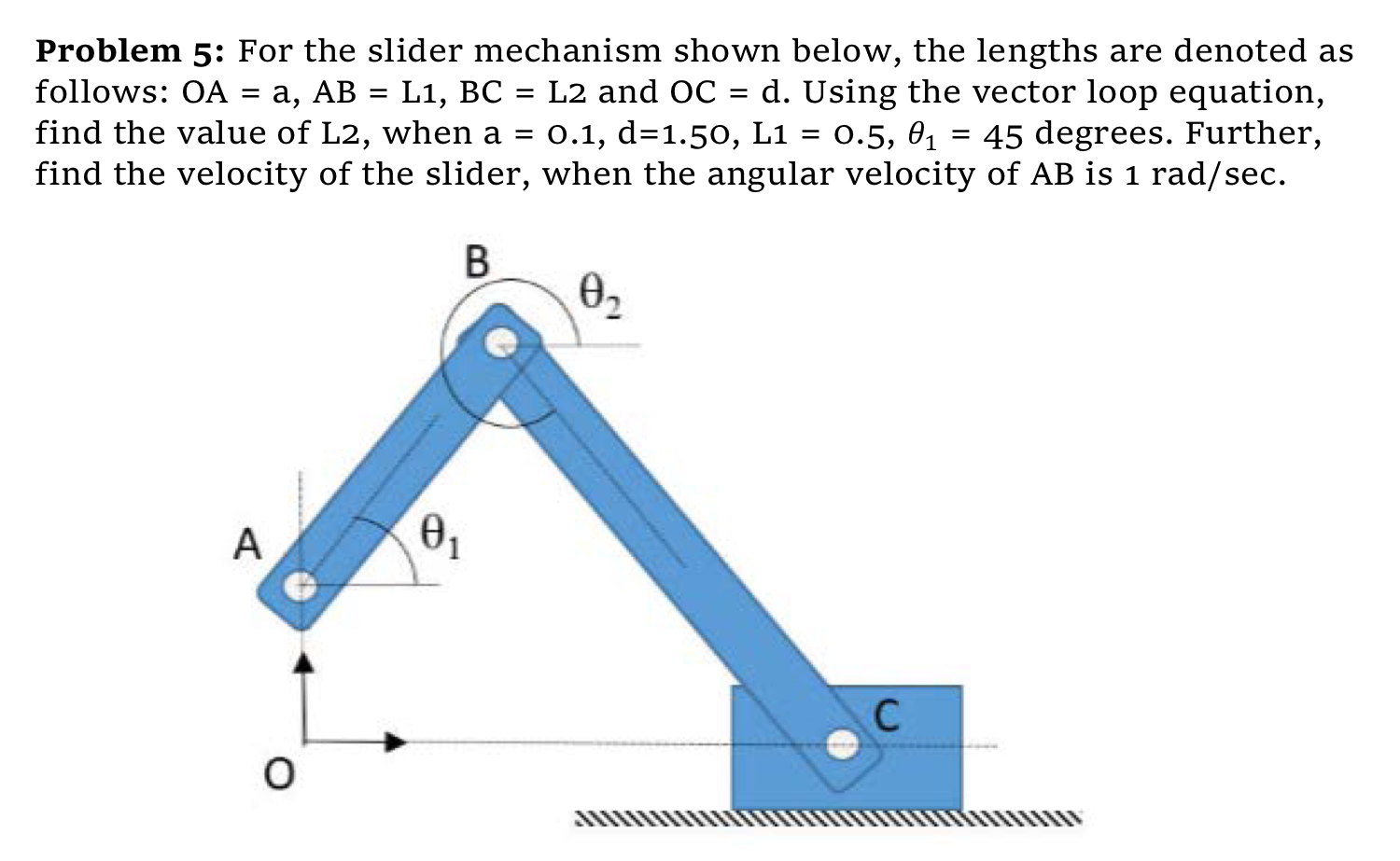 Solved Problem 5: For the slider mechanism shown below, the | Chegg.com