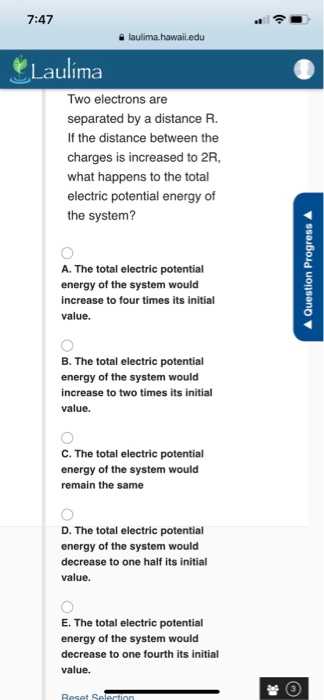Solved 7:47 laulima hawaiiedu Laulima Part 1 of 1 Question 4 | Chegg.com