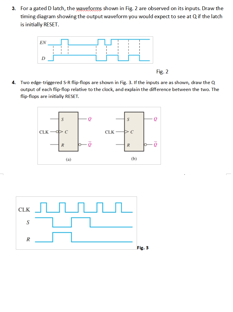 Solved 3. For a gated D latch, the waveforms shown in Fig. 2 | Chegg.com