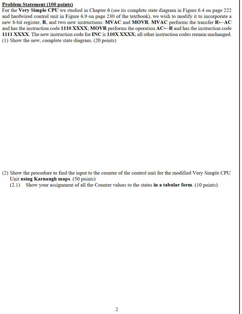 Problem Statement (100 points For the Very Simple CPU | Chegg.com