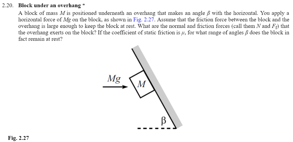 Solved 2.20. Block under an overhang * A block of mass M is | Chegg.com