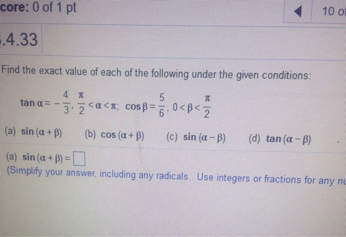 Solved Find the exact value of each of the following under | Chegg.com
