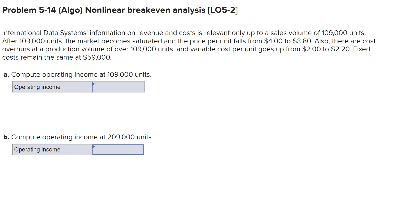 Solved 7Problem 5-14 (Algo) ﻿Nonlinear breakeven analysis | Chegg.com