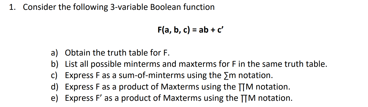 Solved 1. Consider the following 3-variable Boolean function | Chegg.com