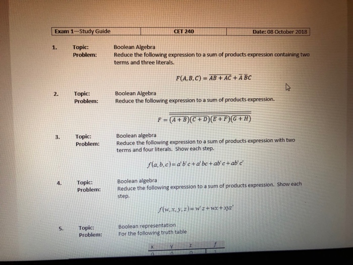 Solved Exam 1-Study Guide CET 240 Date: 08 October 2018 | Chegg.com