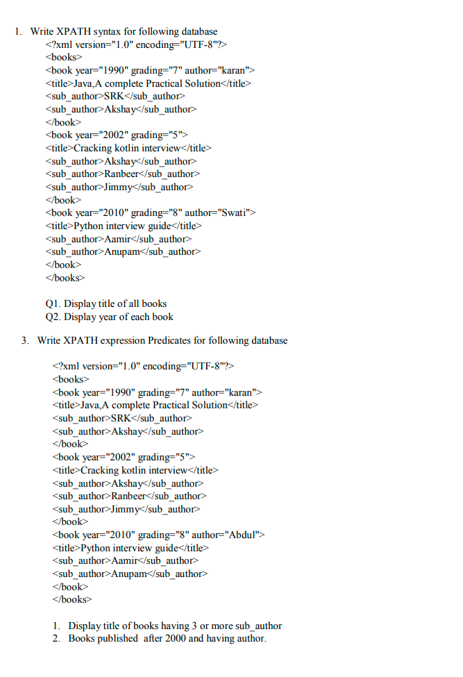 Solved 1 Write Xpath Syntax For Following Database 4507