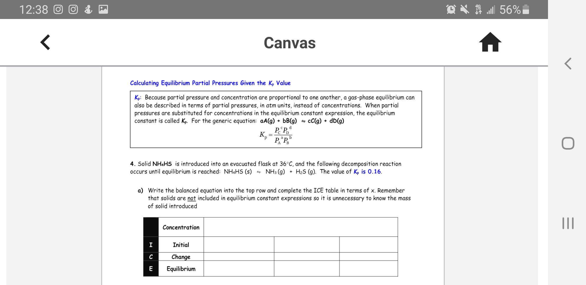 Solved Canvas Calculating Equilibrium Partial Pressures | Chegg.com