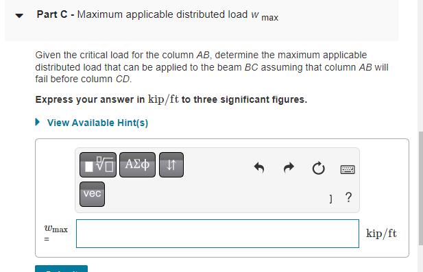 [Solved]: Part B - Critical stress for column AB Determi