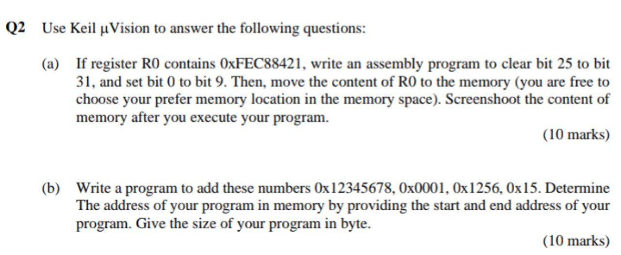 Q2 Use Keil uVision to answer the following | Chegg.com