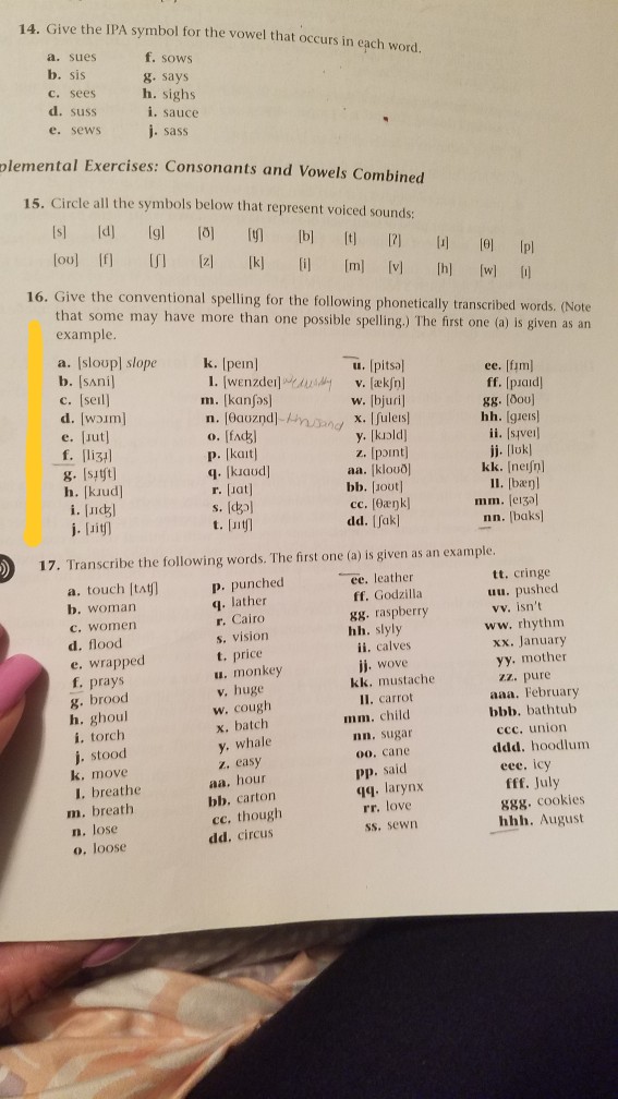 14. Give the IPA symbol for the vowel that occurs in | Chegg.com