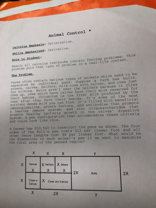 Solved Animal Control * e: Optimization. skille Emphasized: | Chegg.com