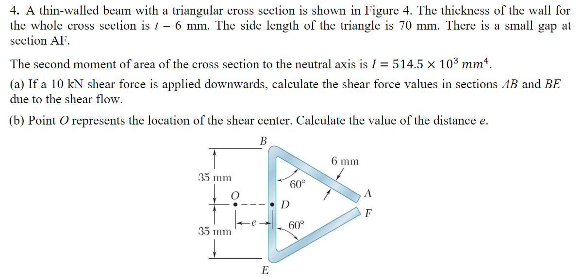 Solved 4. A thin-walled beam with a triangular cross section | Chegg.com