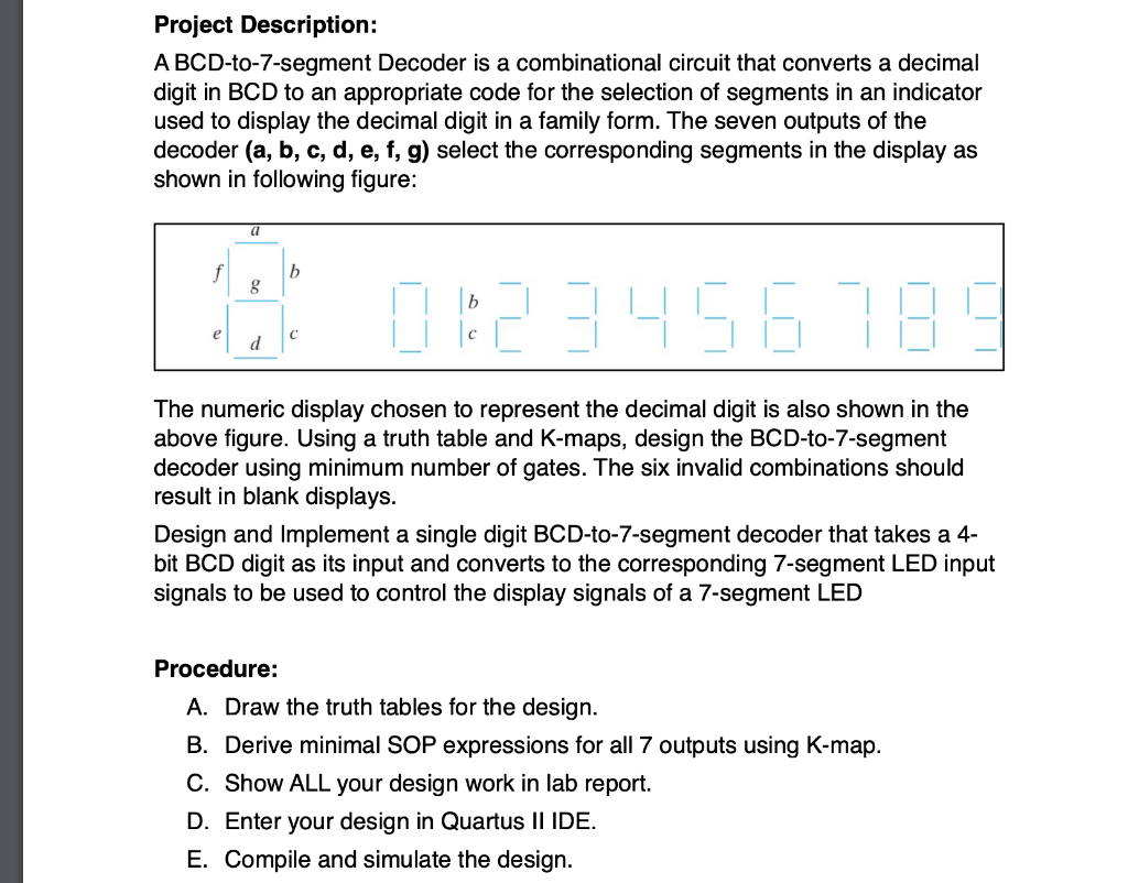 Project Description: ABCD-to-7-segment Decoder is a | Chegg.com