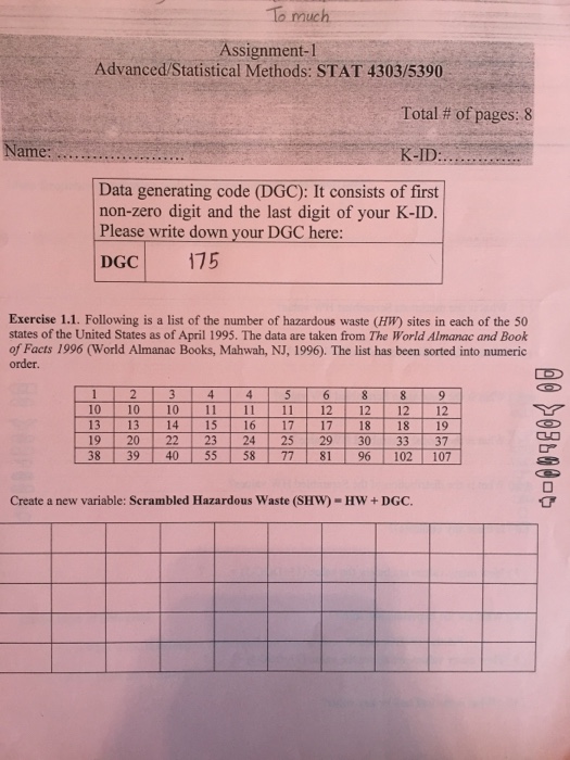 Solved To much ssignment-1 Advanced/Statistical Methods: | Chegg.com