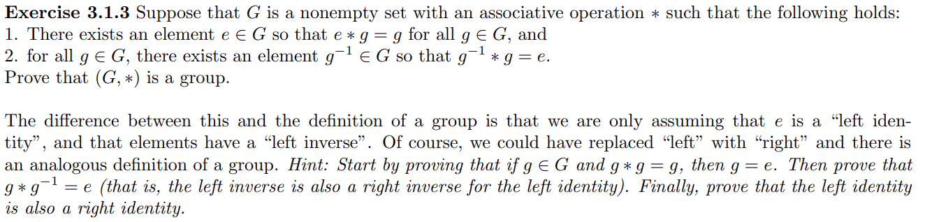 Solved Exercise 3.1.3 Suppose that G is a nonempty set with | Chegg.com