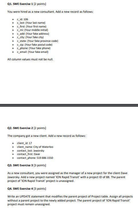 Q1. SWE Exercise 1 [2 points] You were hired as a new | Chegg.com