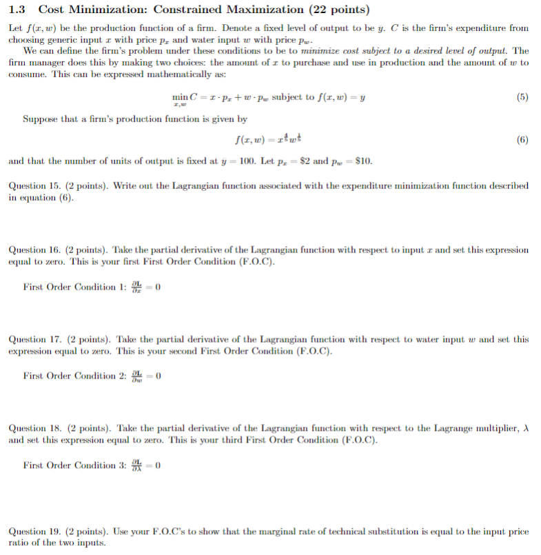 Solved 1 3 Cost Minimization Constrained Maximization 22