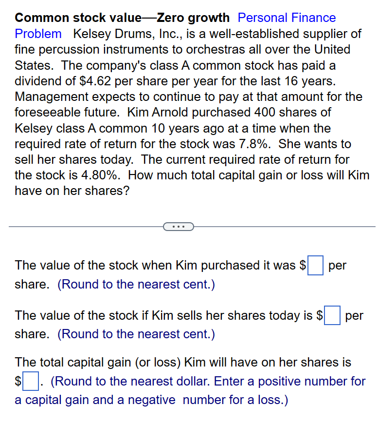 Solved Common stock value-Zero growth Personal | Chegg.com