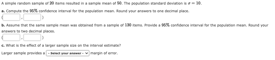 Solved A simple random sample of 20 items resulted in a | Chegg.com