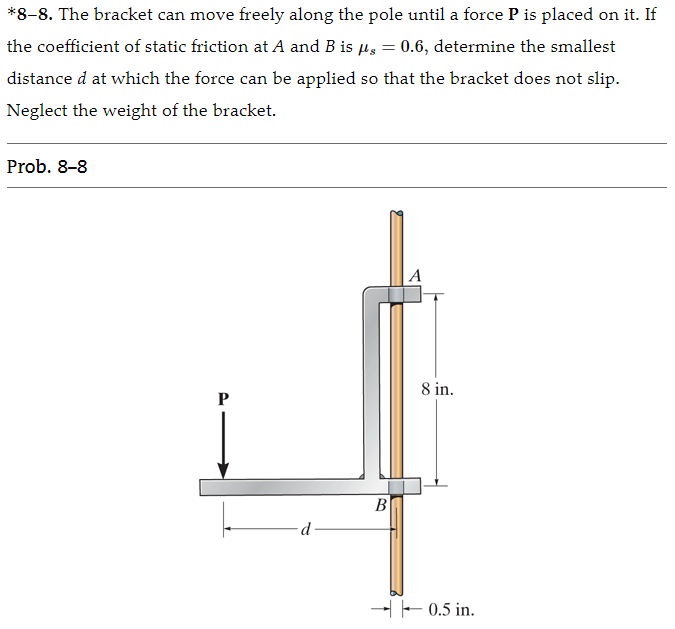 Solved ∗8−8. The bracket can move freely along the pole | Chegg.com
