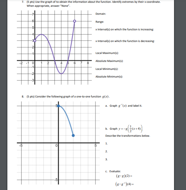 Solved 7. (5 pts) Use the graph of to obtain the information | Chegg.com