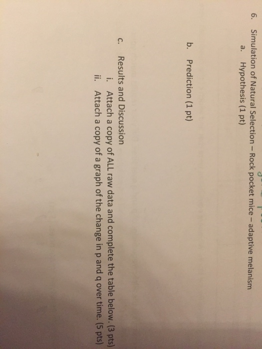 Solved Simulation of Natural Selection - Rock pocket mice - | Chegg.com