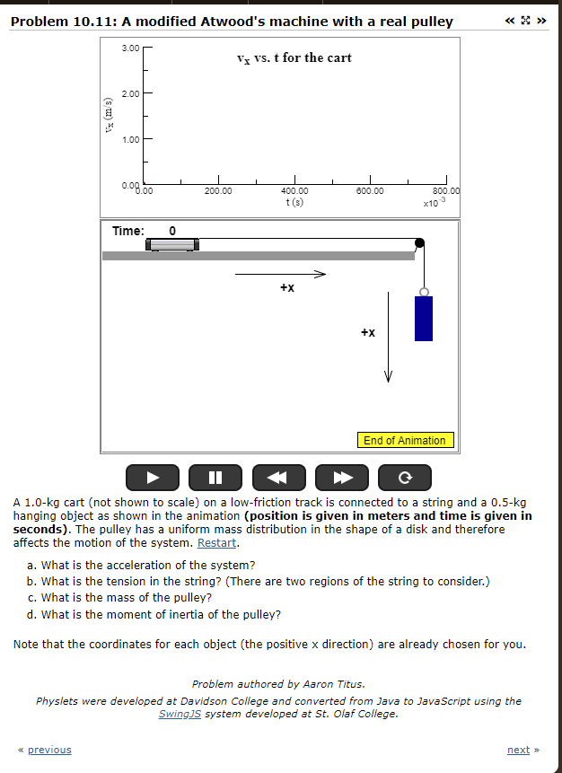 Problem 10.11: A modified Atwood's machine with a | Chegg.com