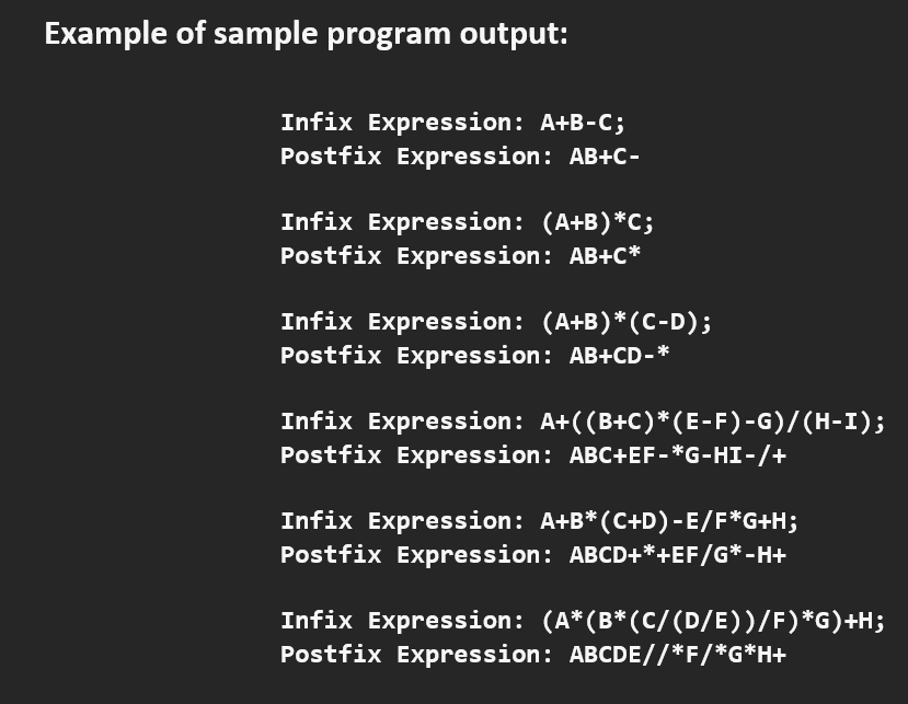 Solved Submit the header file (infixToPostfix.h), a separate | Chegg.com