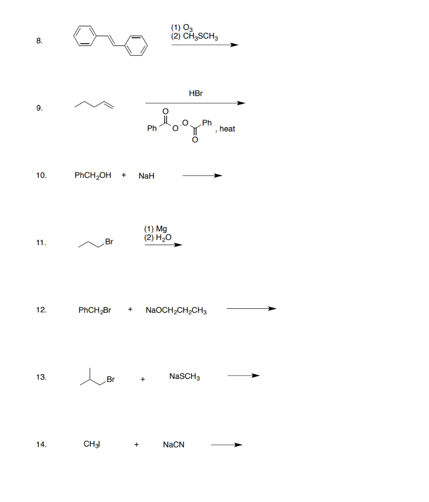 Solved (1) 03 (2) CH3SCH3 O. Ph Phoheat 10. PhCH2OH+NaH (1) | Chegg.com
