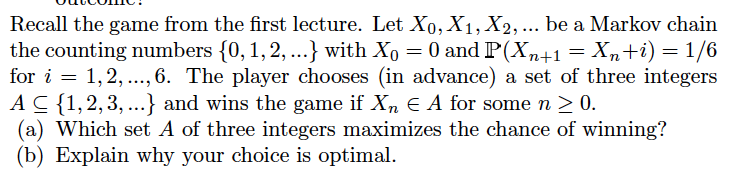 Let X0 X1 X2 ... be a Markov chain the counting | Chegg.com