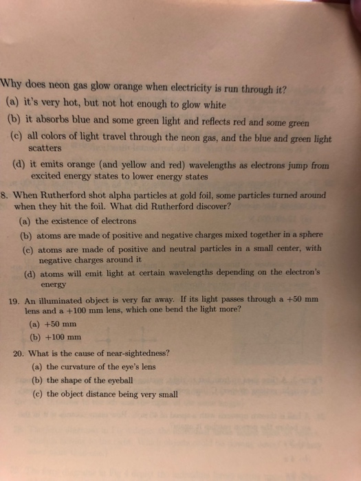 Solved Why does neon gas glow orange when electricity is run | Chegg.com