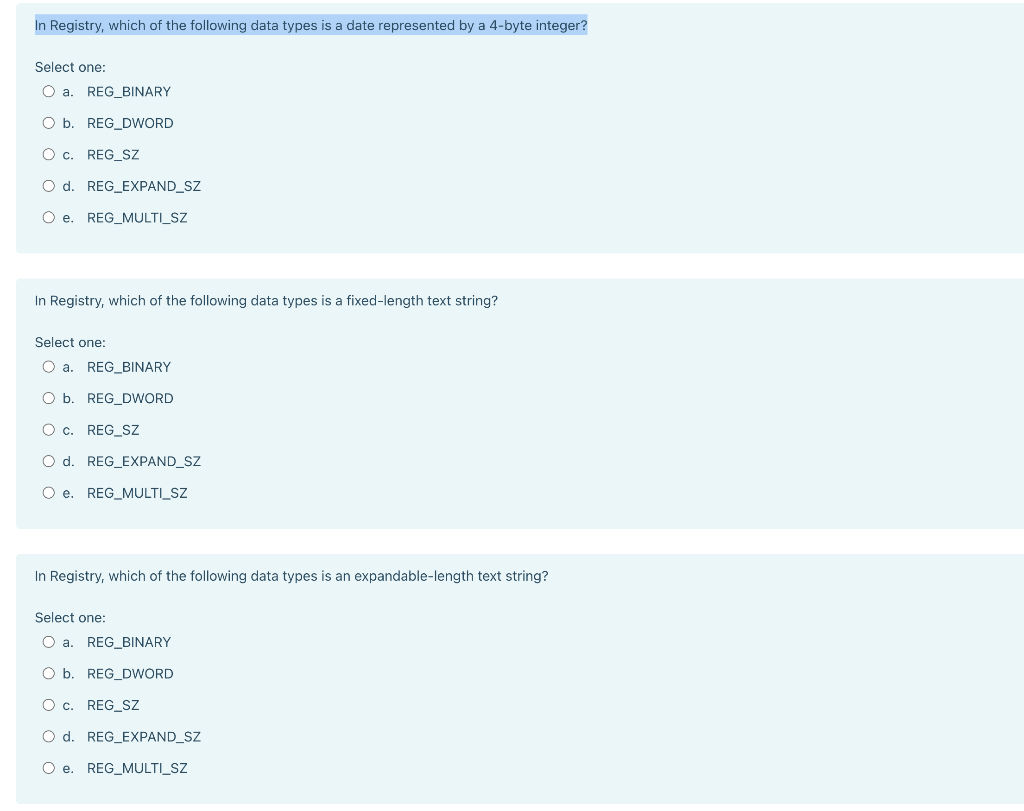 Solved In Registry, which of the following data types is a | Chegg.com