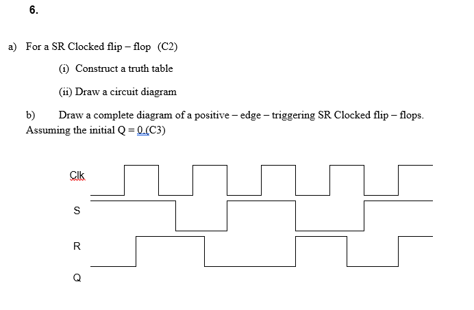 Solved 6. a) For a SR Clocked flip-flop (C2) (1) Construct a | Chegg.com