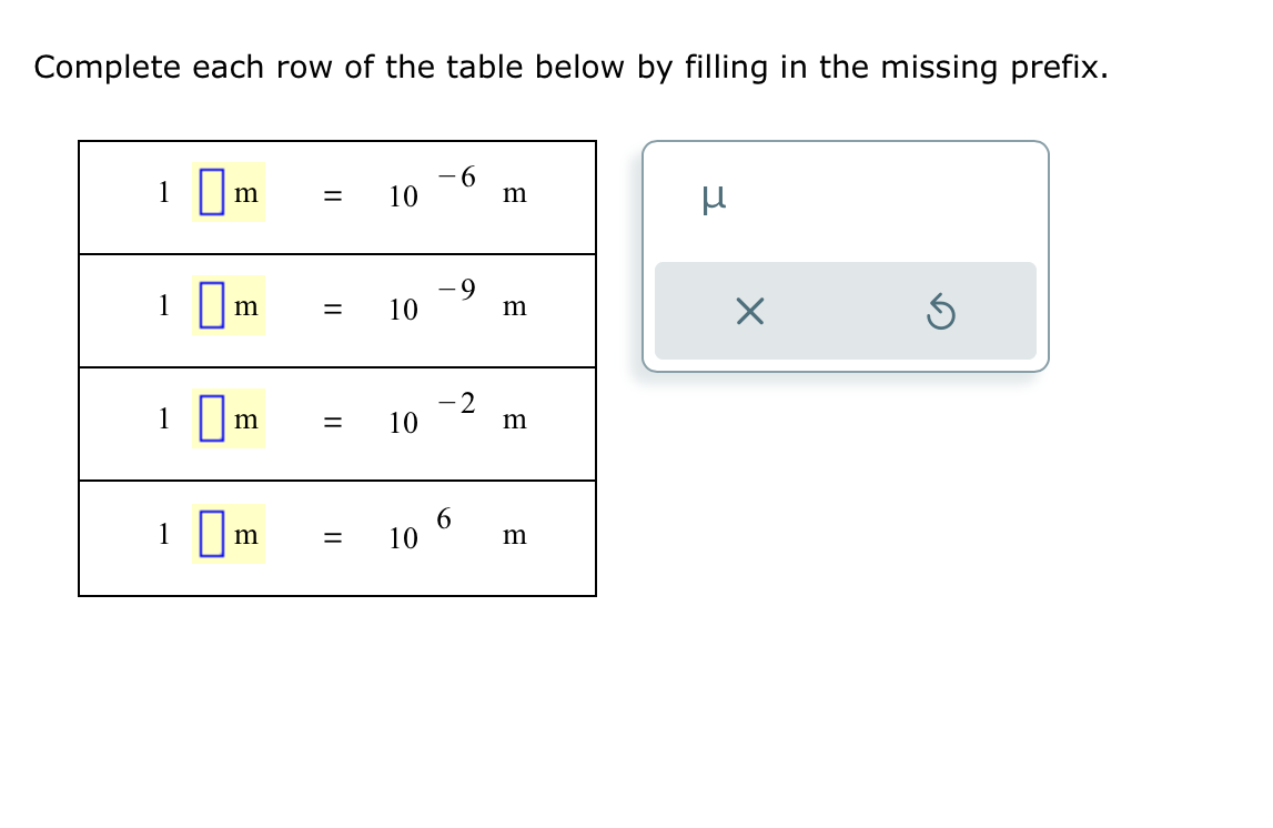 Solved Complete each row of the table below by filling in | Chegg.com