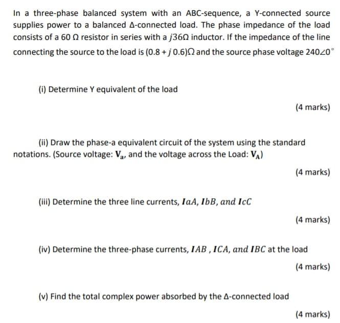 Solved In a three-phase balanced system with an | Chegg.com